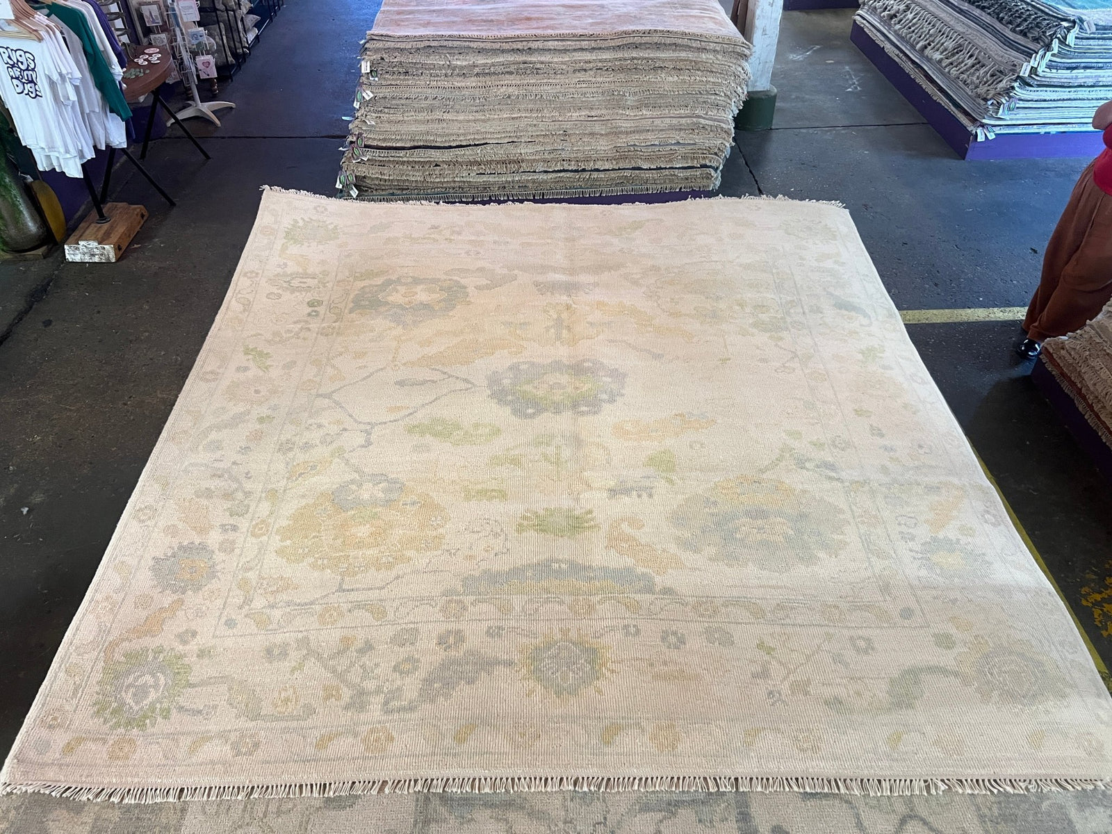 Killing Eve 8x8.1 Cream and Green Square Hand-Knotted Oushak – Banana ...